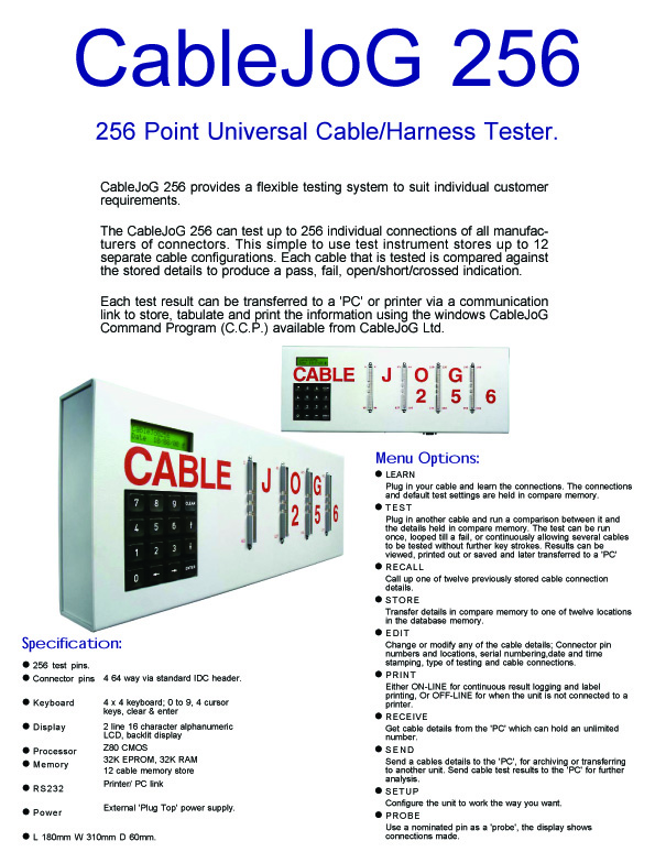 Universal cable tester with 256 test pins.