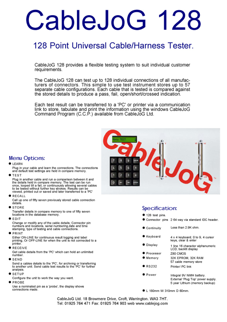 Universal cable tester with 128 test pins.